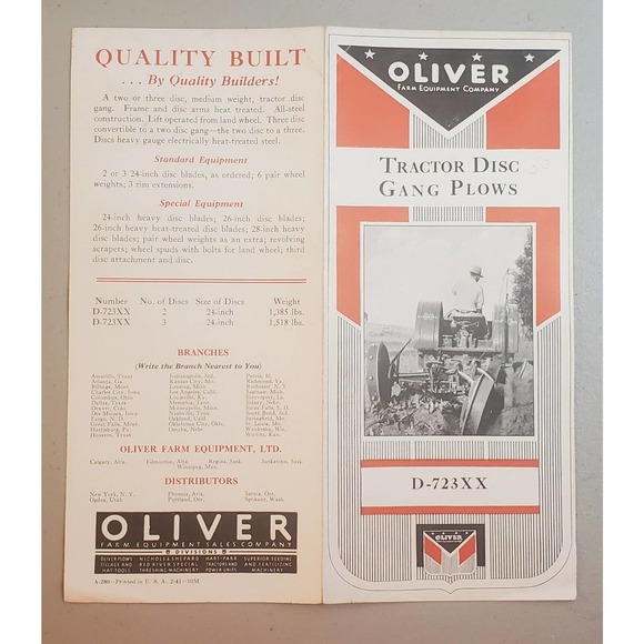 Oliver | Other | Vintage Oliver Tractor Disc Gang Plows Brochure | Poshmark